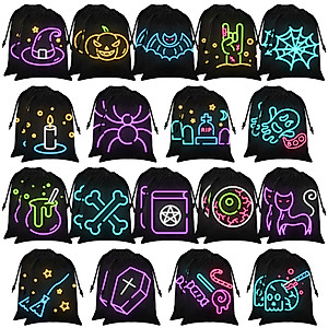 Liliful 36 Pcs Halloween Drawstring Treat Bags, 5.51" x 7.48" Black Cloth Small Shining Halloween Goodie Candy Gift Bags Bulk for Trick or Treat Halloween Party Favors Goodies Decorations Supplies
