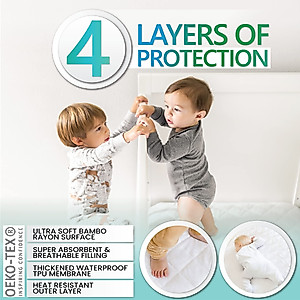 MARGAUX & MAY Waterproof Crib Mattress Protector Pad, Fitted Ultra Soft Noiseless Breathable Bamboo Crib Protector, Mattress Protector for Baby Crib, Crib Mattress Pad for Toddler