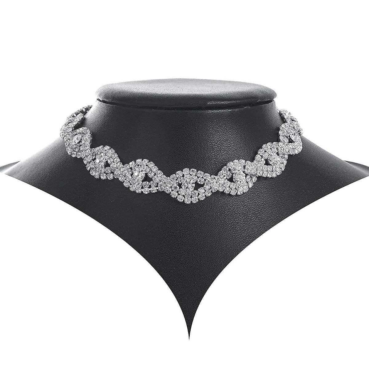 Miraculous Garden Silver Plated Rhinestone Crystal Statement Choker Necklace Jewelry Gifts fit with Wedding Dress Party