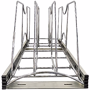 Slide Out Organizer for Cutting Board, Pan, Bakeware, and Tray - Pull Out Kitchen Cabinet Rack - (11W x 22D x 11.8H inch, Chrome)