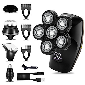 Electric Head Shaver for Bald Men, SURKER Upgrade Rotary 6 in 1 Multifunctional Electric Razor Grooming Kit, USB Rechargeable Wet and Dry Cordless Waterproof Hair Trimmers LED Display