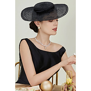 BABEYOND Wide Brim Tea Party Fascinator Kentucky Hat Derby Fascinator Wedding Hat for Cocktail Black