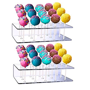 Aongch 2 Packs Cake Pop Display Stand 15 Hole Clear Acrylic Cake Pop Stand Lollipop Stand Holder Display for Weddings Baby Showers Birthday Party Halloween Christmas Candy Decorative