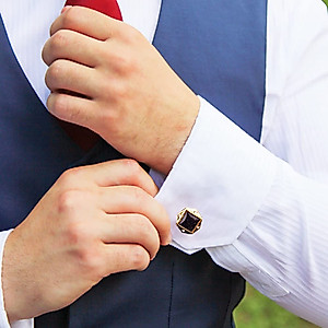 CLEECOO Men’s Tie Clip and Cufflinks Set with Gift Box (6pcs Tuxedo Studs Giveaways) for Wedding Anniversary Birthday or Business