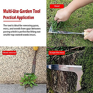 SOMOLUX Crack Weeder Crevice Weeding Tool, L-Shaped Side-Walk Weed Puller Spatula, 13" Stainless Steel Manual Weeding Sickle for Garden Lawn Yard Patio/Terrace Paving Moss Gardening Tool