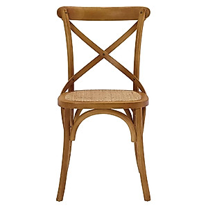 Modway Gear Rustic Modern Farmhouse Elm Wood Rattan Dining Chair in Walnut