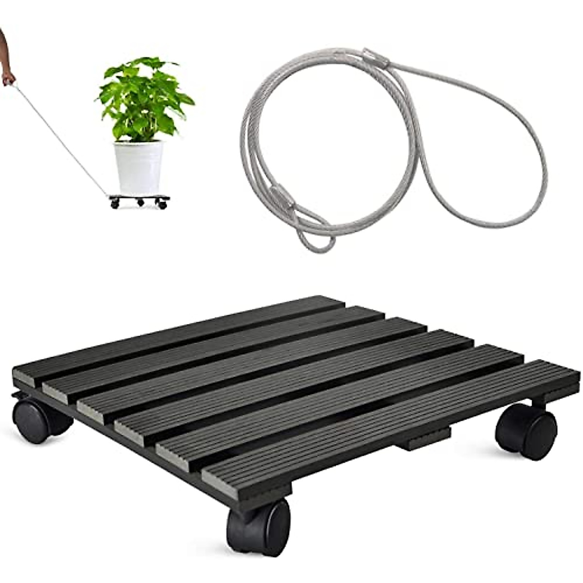 HOUSEBOOK - 2 Packs Premium Wooden Plant Stand Caddy 30cm Square Garden Plant Pot Trolley 360 Deg Movable, Waterproof Planter Caddy, 12", Wholesale Available, 30cm, Holds Up 240 Lbs, Black