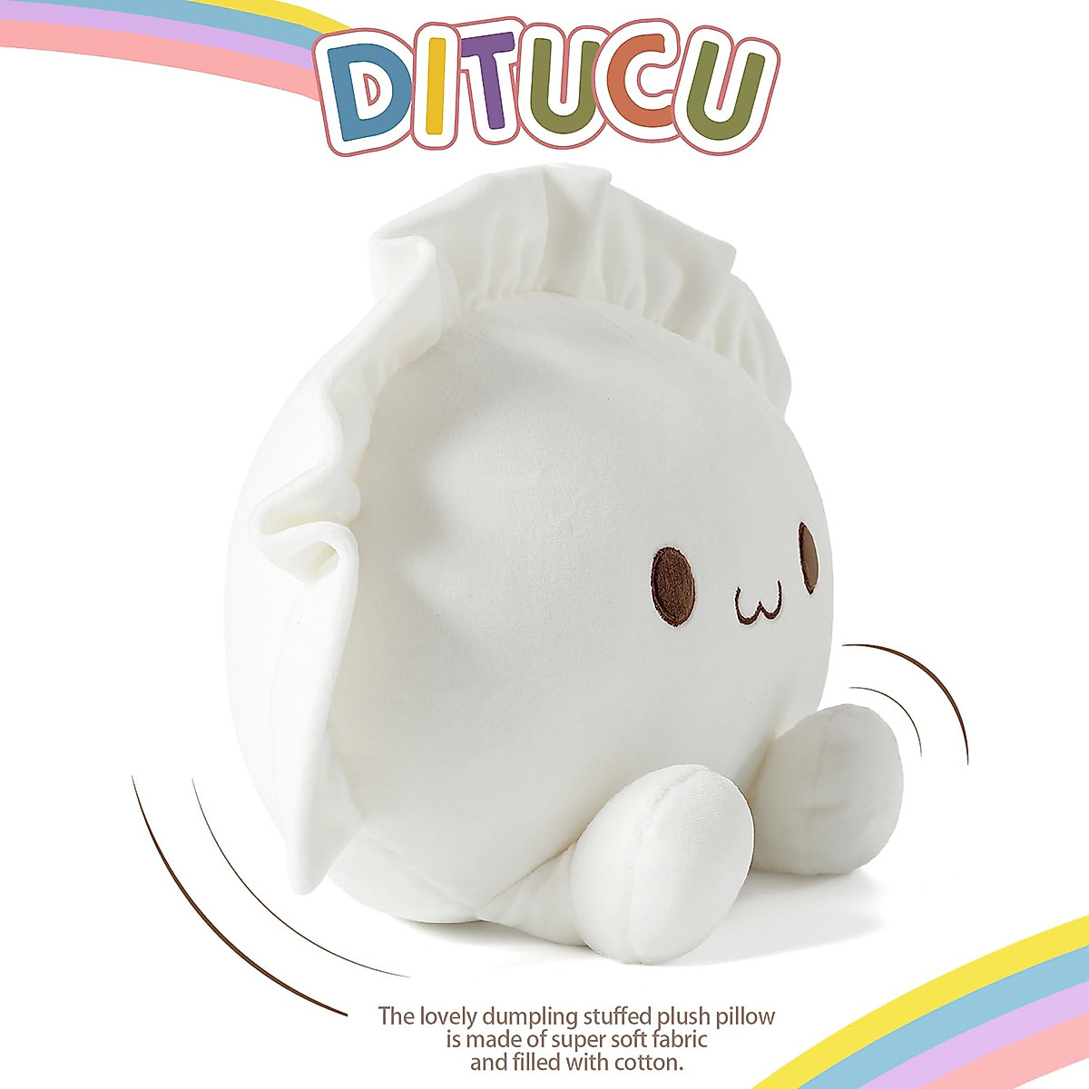 Ditucu Cute Dumpling Plush Pillow Funny Food Soup Stuffed Animals Plushies Toys Soft Hugging Gifts for Kids White 8 inch