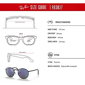 Ray-Ban RB3637 002/G1 47MM Black/Blue Round Sunglasses for Men for Women + BUNDLE with Designer iWear Kit