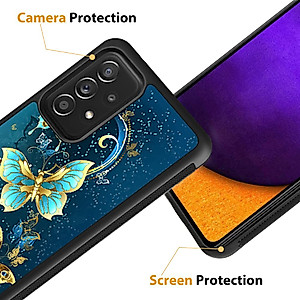 SAKUULO for Samsung Galaxy A52 5G Case, [Screen Protector + Kickstand] Blue Butterfly Design,Tire Texture Anti-Slip Shockproof Ultra Thin Protective Case for Galaxy A52 5G 6.5 Inch (2021)
