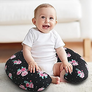 The Peanutshell Black Floral Nursing Pillow for Breastfeeding | Pillow & Nursing Pillow Cover for Baby Girls