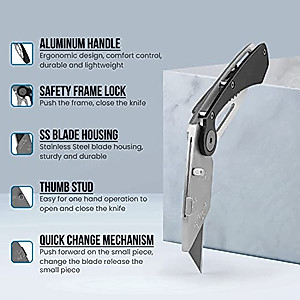 Lichamp 6-Pack Folding Utility Knife Box Cutter with SK2 Blades, Quick Change Razor Knife Utility Pocket Construction Blade Knife, (Black+Silver+Orange, D6M1)