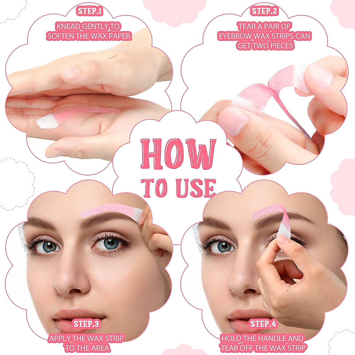 Eyebrows Wax Strips Face Eyebrow Shaper Wax Strips Cold Waxing Strip for Eyebrow Ready to Use Facial Hair Removal Strips for Women Home and Traveling, Double Side (12 Pairs)