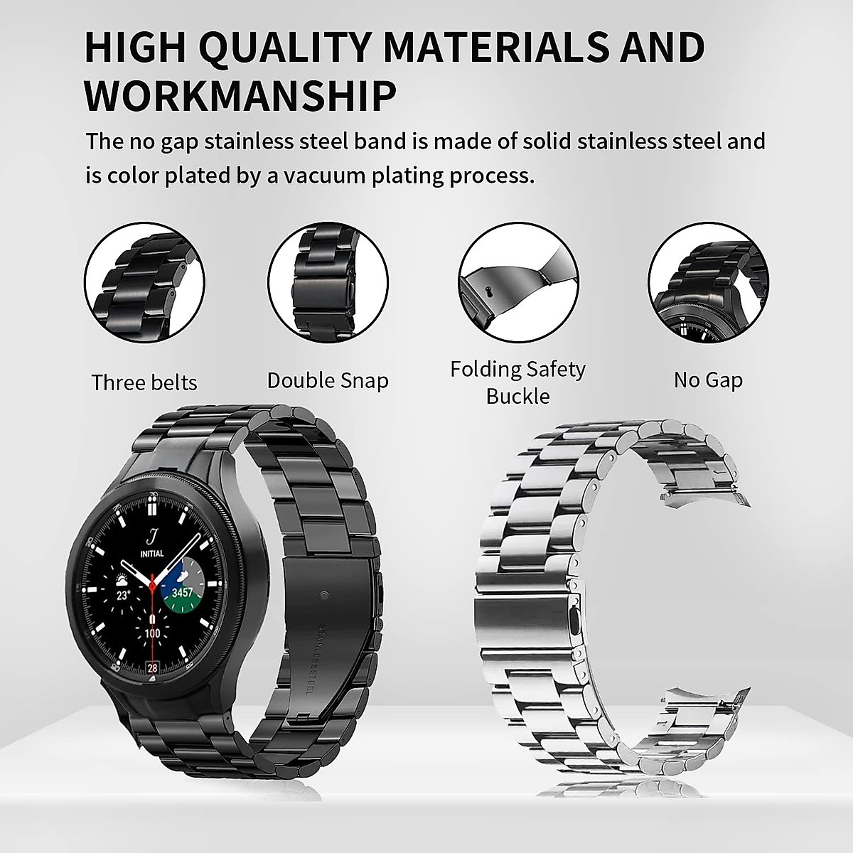 GOLDTOLUCK Compatible with Samsung Galaxy Watch 7 6 5 4 FE Band Ultra Pro Classic 43mm 47mm 45mm 40mm 44mm 42mm 46mm No Gap Classy Elegant Casual Men Women Metal Business Stainless Steel