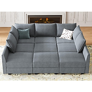 HONBAY Modular Sectional Sleeper Sofa with Storage Reversible Modular Sofa Couch Oversized Sleeper Sectional Sofa Modular Couch Bluish Grey
