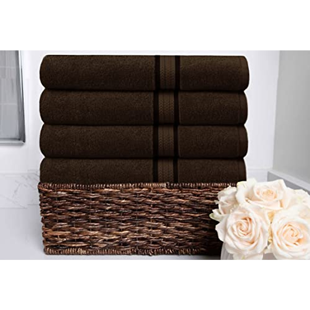 COTTON CRAFT Ultra Soft Oversized Bath Towels - 4 Pack Extra Large Bath Towels - 30x54 - Absorbent Everyday Luxury Hotel Spa Gym Shower Beach Pool Camp Dorm - 100% Cotton - Easy Care - Chocolate Brown