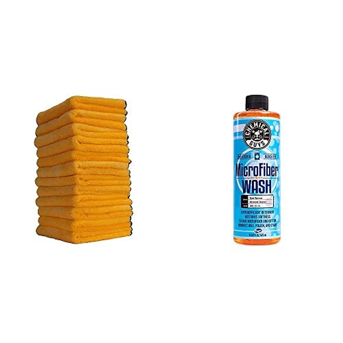 Chemical Guys MIC_506_12 Professional Grade Premium Microfiber Towels, Gold (16 in. x 16 in.) (Pack of 12) CWS_201_16 Microfiber Wash Cleaning Detergent Concentrate (16 oz)