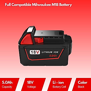 2 Pack 5.0Ah 18V Replacement Lithium ion Battery and Charger for Milwaukee M18 Battery, Compatible with Milwaukee M18 Cordless Power Tools 18V Lithium Battery 48-11-1850 48-11-1840 48-11-1860