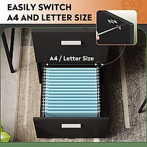 DEVAISE 2 Drawer File Cabinet, Mobile Printer Stand, Wood Filing Cabinet fits A4 or Letter Size for Home Office, Black