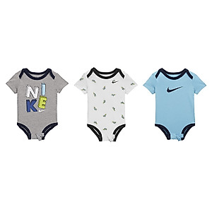 Nike Baby Boy Swoosh Bodysuits 3 Piece Set (Blue(56F086-001)/White, 6 Months)
