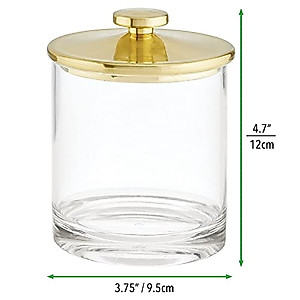 mDesign Small Modern Apothecary Storage Organizer Canister Jars - Acrylic Containers for Bathroom, Organization Holder for Vanity, Counter, Makeup Table, Lumiere Collection, 2 Pack, Clear/Soft Brass