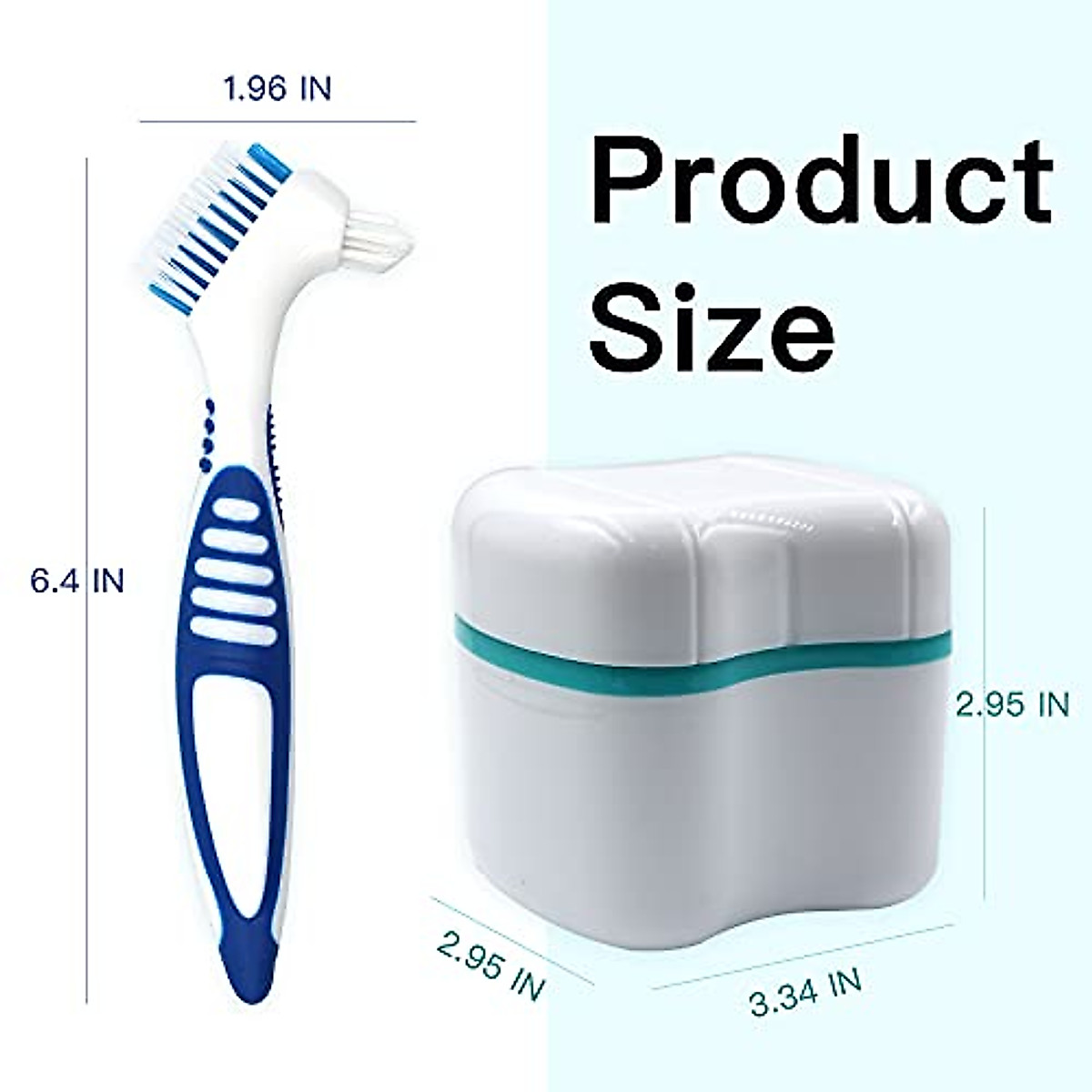 2 Packs Denture Bath Cases and 2 Packs Denture Brushes kit, Portable Professional Denture Cups Denture Boxes Dentures Container with Removable Basket for Home Use (Blue, Green)
