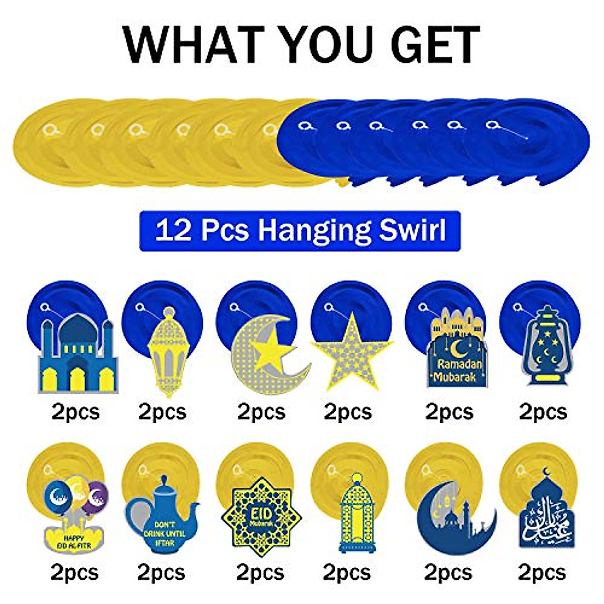 Tifeson Ramadan Mubarak Decorations Hanging Swirls - 36 Pcs Eid Mubarak Ceiling Foil Swirls for Eid Al-fitr Party Decorations Supplies