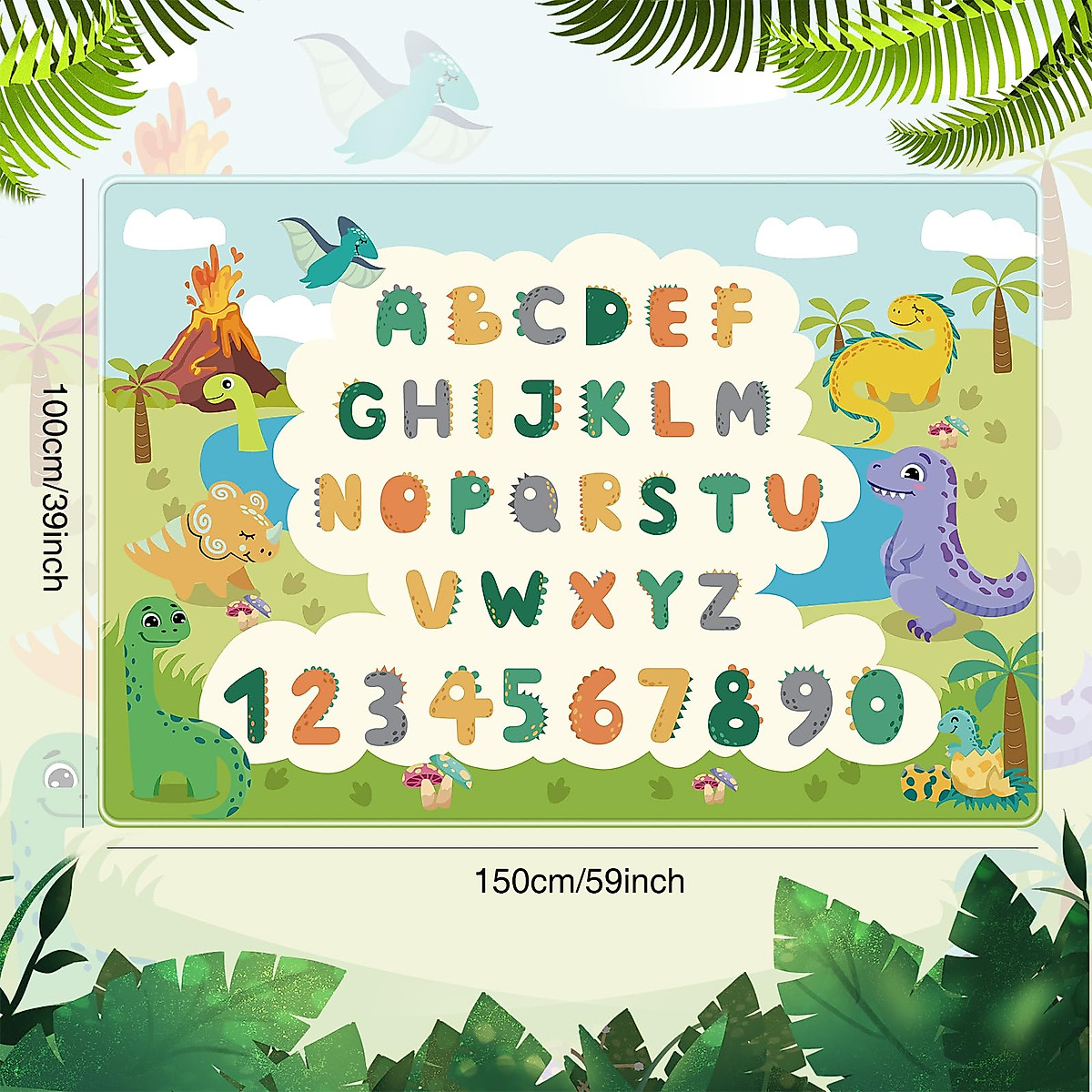 Kids Rug for Playroom,59 X 39.3 Inch Dinosaur Kids Play Mat ABC Classroom Rug,Non-Slip Cute Alphabet Rug Soft Kids Floor Mats Carpet,Toddler Baby Playroom Mat for Kids Room Classroom Playroom