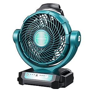 DTEZTECH Cordless Fan Powered by Makita 18V LXT Lithium-ion Battery/DC Cord, Floor Fan Battery Operated, 8-1/2" Fan for Camping, Gym, Garage, Travel, Office, Bedroom