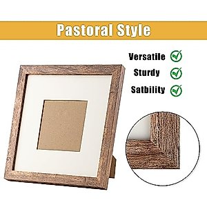 AVEAX 8x8 Picture Frames Display Pictures 4x4 with Mat or 8x8 Without Mat, Set of 4 Square Photo Frame for Wall or Tabletop Brown