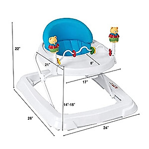 INFANS Foldable Baby Walker, Toddler Activity Walker Helper with Adjustable Height, Safety Belt, High Back Padded Seat for Kids Boys and Girls (Light Blue)