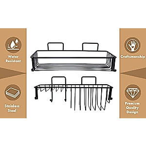 Shower Caddy Basket Shelf, Bath Accessories , Shampoo Holder Organizer No Drilling Wall Mounted Adhesive Bathroom Storage Black Stainless Steel (Black) - 2 Pack