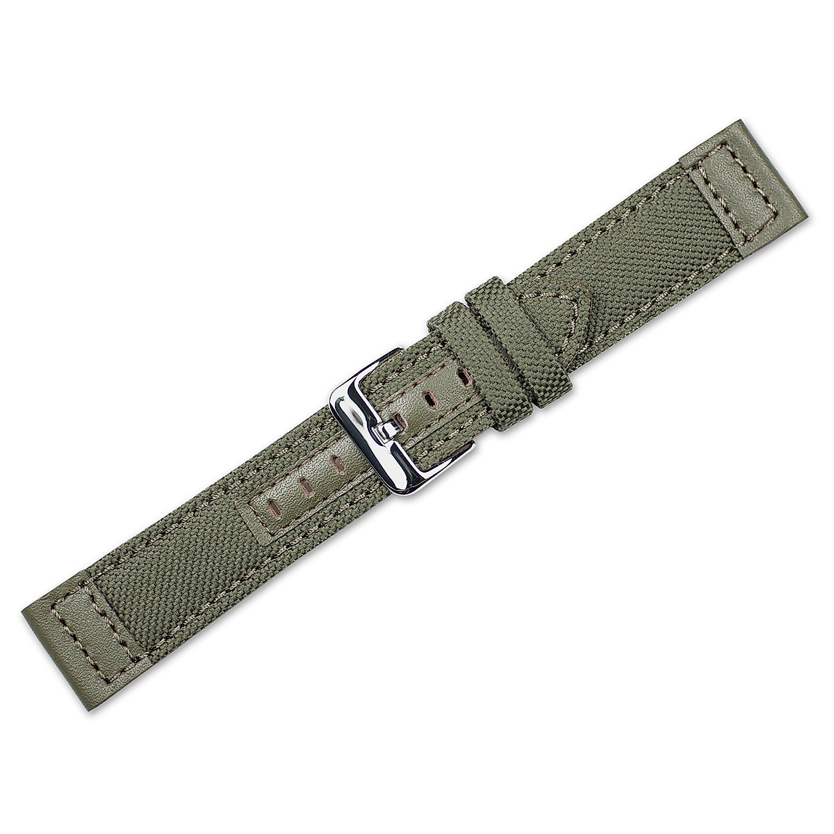 deBeer Nylon Watch Band - Nylon Canvas with Leather Trim - Olive - 22mm
