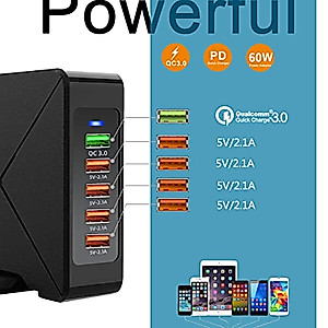 Wyssay 60W 5-Port USB Power Charger, USB Charging Station - Multi Charger,USB Fast Charger Compatible with iPhone 13/12 Mini/11/Xs/XR/X/8 Plus/7/6s/5/iPad