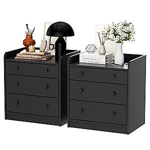 Anystyle Black 3 Drawer Dresser Set of 2, Modern 3 Drawer Dresser Bedside Table, Black Side End Table Nightstand for Bedroom Living Room