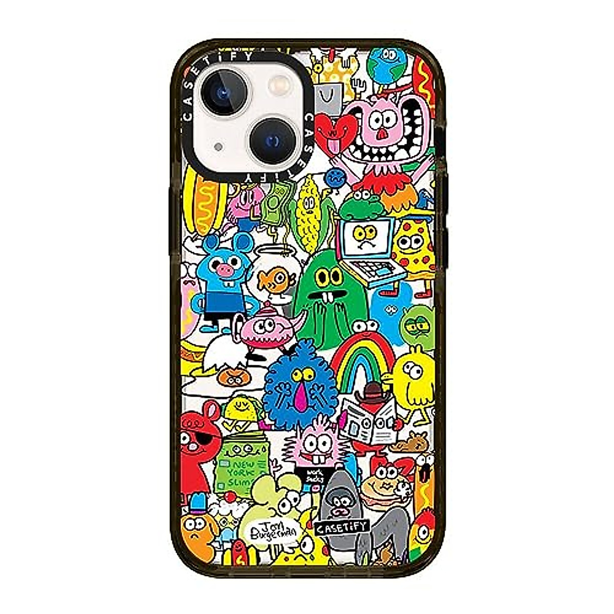 CASETiFY Impact iPhone 13 Mini Case [6.6ft Drop Protection] - Fun Friends by Jon Burgerman - Clear Black