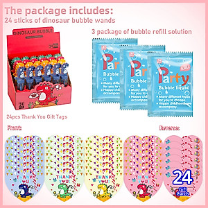 24Pcs Dinosaur Bubble Wands, Dinosaur Birthday party favors, Bubbles for Kids,Outdoor Toys, Goodie Bags Filler, Bubble Blowing Toys,Prize Boxes.(with 24 Gift Cards)