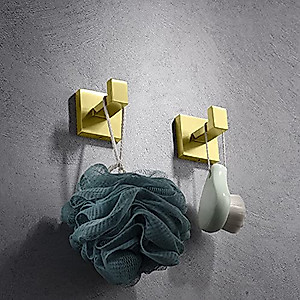 Miyili Bath Towel Hook Brushed Gold Stainless Steel Coat/Robe Clothes Hook for Kitchen Garage Wall Mounted (2 Pack), B06C2