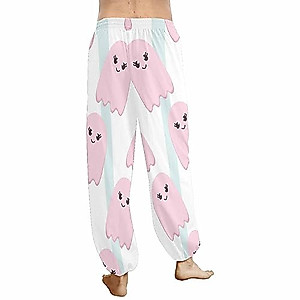 InterestPrint Halloween Pattern of Flying Ghosts Women's Dance Harem Pants S-ummer Baggy Slacks Drawstring Lounge Harem Pants with Pockets S