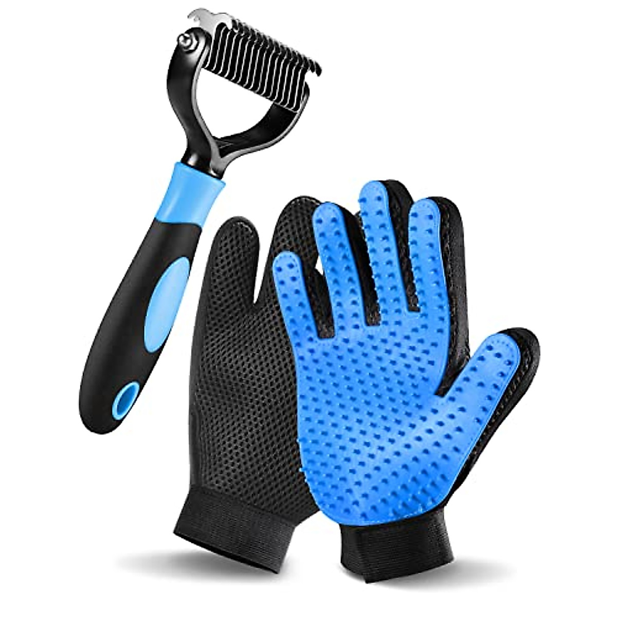 RIFNEEIM Pet Grooming Glove Brush, Cat Deshedding Glove with Double Sided Shedding and Dematting Rake Comb, Efficient Pet Hair Remover Massage Tool with Enhanced Five Finger Design for Cat Dog