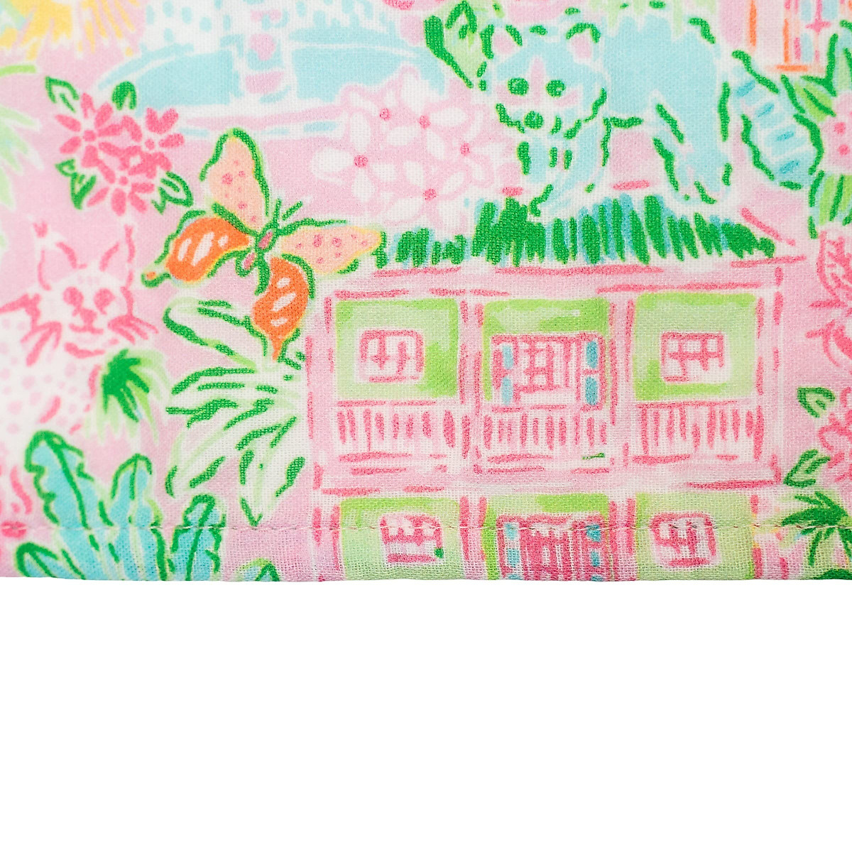 TWIG & BALE Colorful Pink Baby Blanket - 47" x 43" - Organic Cotton Muslin - Southern Preppy Charleston with Row Houses, Dolphin, Alligator, Birds, Floral Print Girl Baby Swaddle Blanket