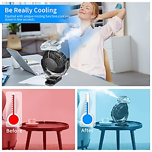 10000mAh Misting Fan Portable with Detachable Water Tank 400ml, 8 Inch Powerful Cool Mist Clip Fan, Battery Operated Rechargeable Fan, 2 Mister Modes, Sleep Timer, LED Lights, for Golf Cart, Outdoors