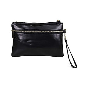 Funky Monkey Fashion Corner Detail Vegan Tartan Wristlet Wallet Clutch Bag - Phone Purse Handbag - Black & White Houndstooth Pattern (Large) (Black & White Buffalo Check)