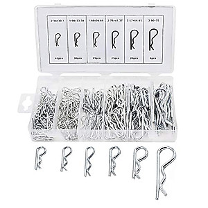 150Pcs Hitch Pin Clips R Type Cotter Pin, Silver, Each Box Contains 6 Different Sizes, Transparent Plastic Box Packaging Hair Clip Fastener Pin Assortment Kit,for Tow Tractor Light Truck Lawn Mower