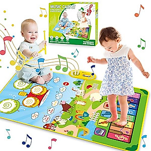 1 Year Old Boy Toys, 3 in 1 Musical Toys for Toddlers 1-3 Piano Keyboard, Drum Mat with 2 Drum Sticks, Animal Touch Play Blanket Baby Toys for 12-18 Months Birthday Gifts for 1 2 3 Year Old Boys Girls