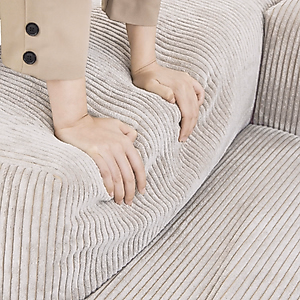 WJShome Modular Sectional Sofa Couch,102inch Oversized LoveSofa,Upholstered with Corduroy Fabric Couches with 4 Pillows,Cushion Covers Removable, Comfy for Living Room, Office, Apartment,Beige