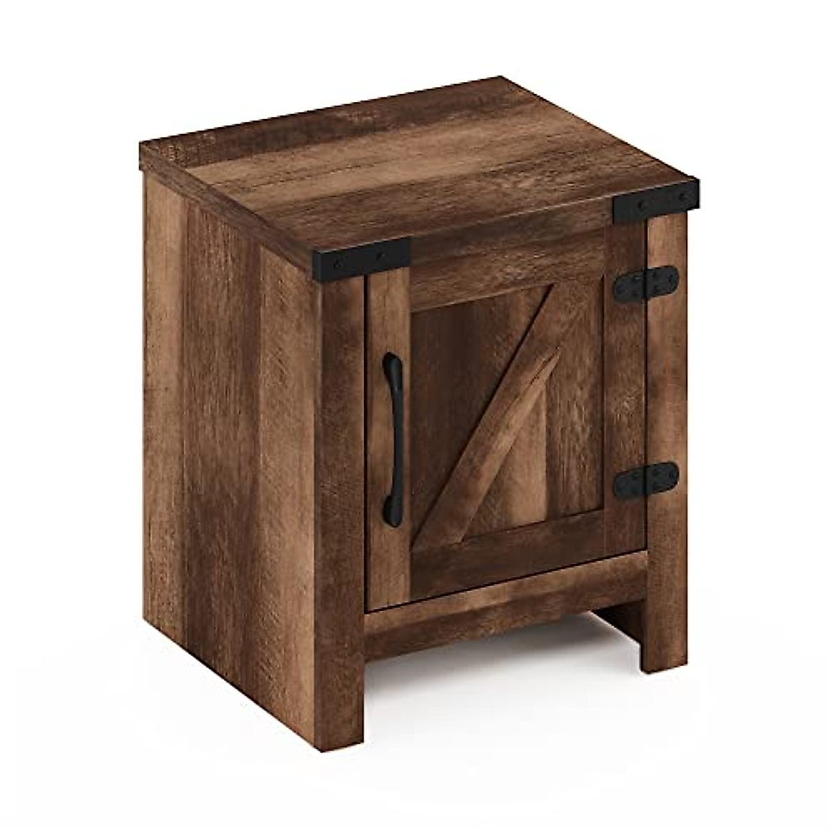 Furinno Jensen Farmhouse End Table with Barn Door for Bedroom, Living Room,Rustic Brown, pack of 1