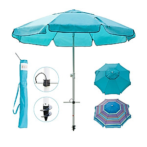 Abba Patio 7ft Beach Umbrella with Sand Anchor, Push Button Tilt and Carry Bag, UV 50+ Protection Windproof Portable Patio Umbrella for Garden Beach Outdoor, Sky Blue