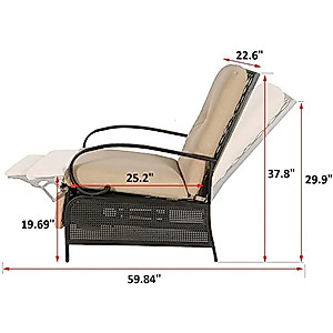 Ulax Furniture Patio Recliner Chair Automatic Adjustable Back Outdoor Lounge Recliner Chair with 100% Olefin Cushion (Beige)