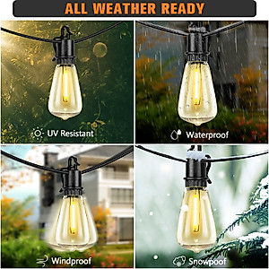 OOOLED Solar String Lights Outdoor Waterproof 35FT with Shatterproof ST38 LED Bulbs, 2700K Solar Lights with Remote, Solar String Lights for Outside, Camping, Yard